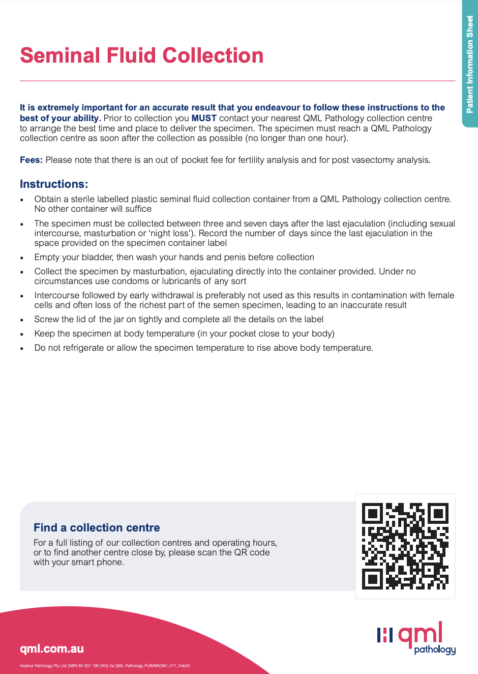 Seminal Fluid Collection | QML Pathology